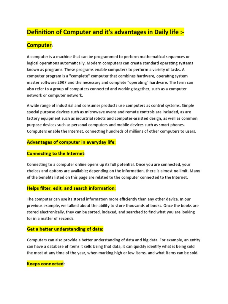 Computer and It's Advantages in Daily Life | PDF | Internet | Computer ...