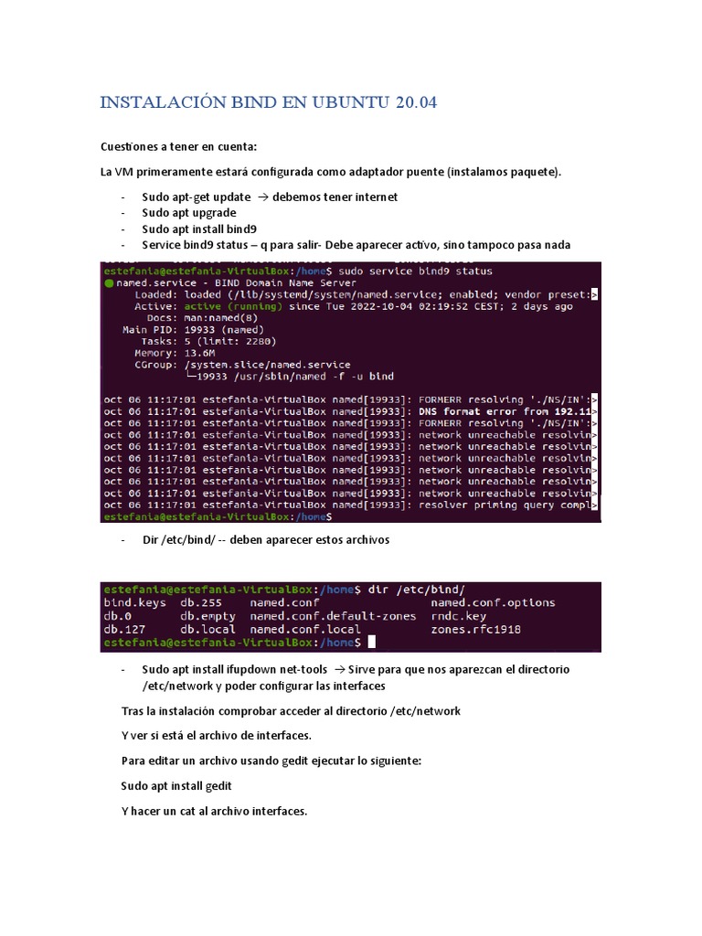 Instalación Bind Ubuntu 20 04 Pdf Sistema De Nombres De Dominio Dirección Ip