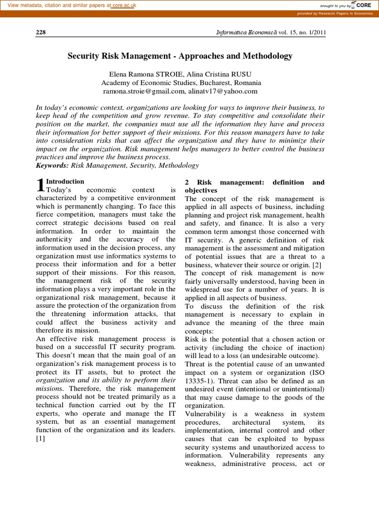 Security Risk Management - Approaches and Methodology | PDF | Information Security ...