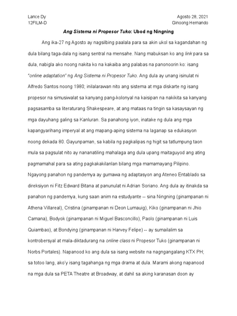 (12FILM-D) Dy, Lance, Propesor Tuko | PDF