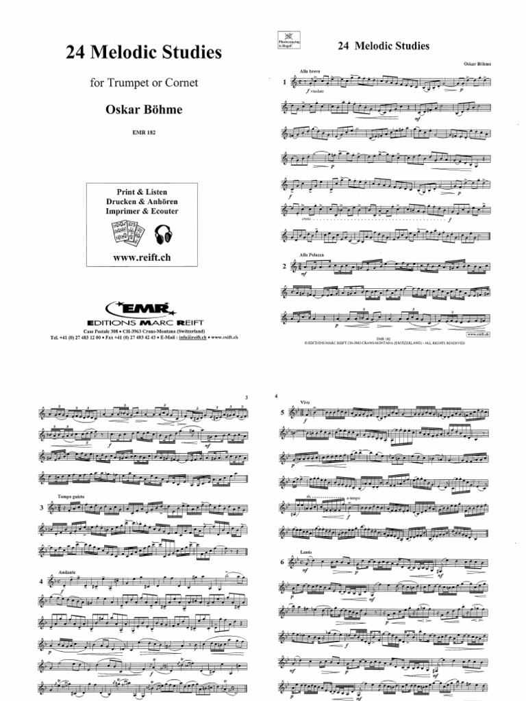 24 Melodic Studies For Trumpet or Cornet - Oskar Bohme | PDF