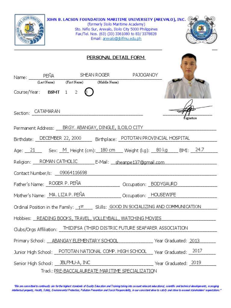 Personal Detail Form - Pena | PDF
