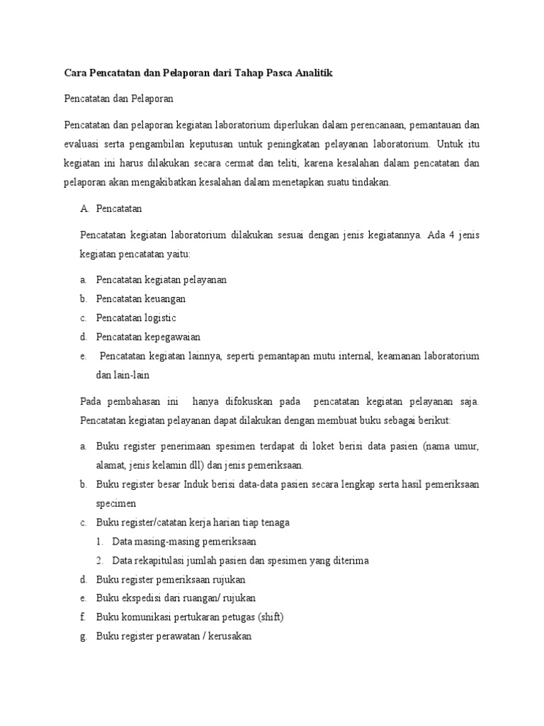 Pencatatan dan Pelaporan Laboratorium | PDF | Kesehatan Holistik ...