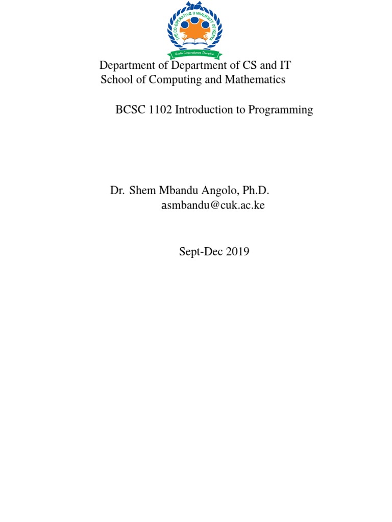 BCSC1102 Introduction To Programming Lecture 1 | PDF | Compiler ...