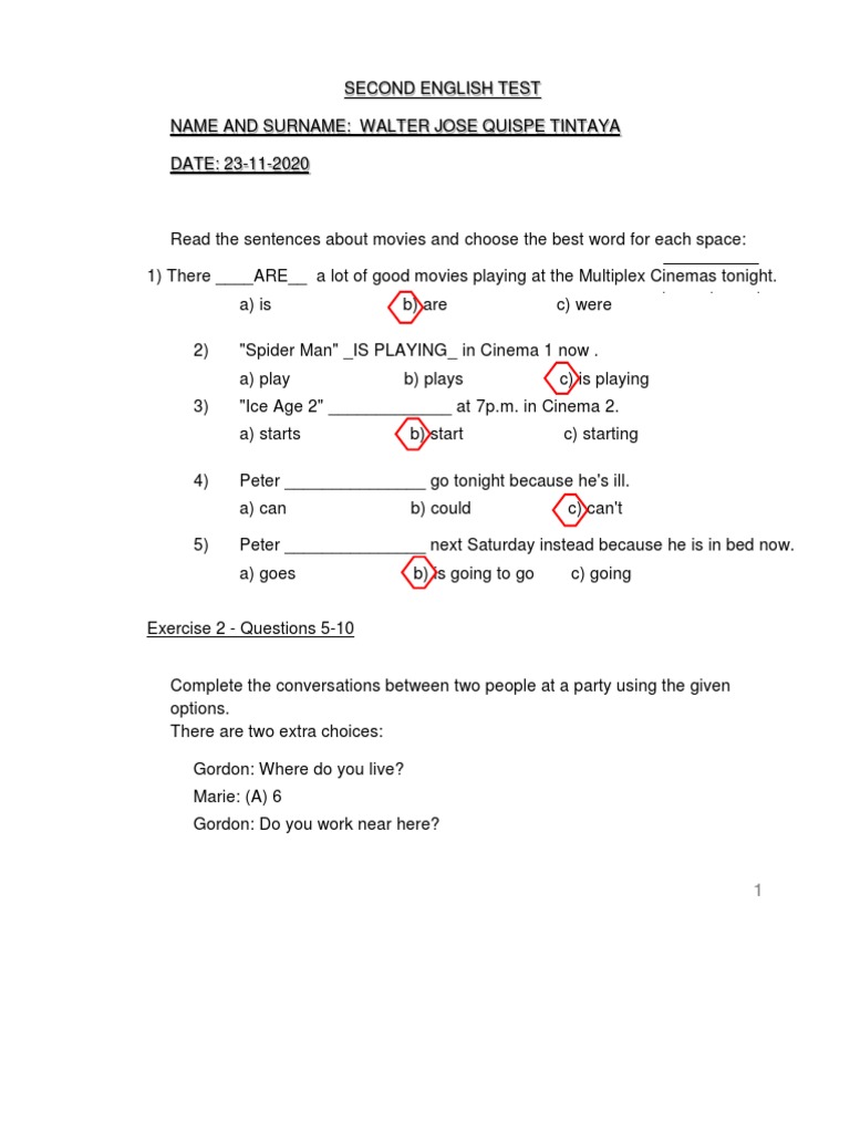 Second English Test Resuelto | PDF | Penguin