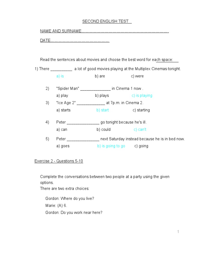 SECOND ENGLISH TEST-1 | PDF | Penguin