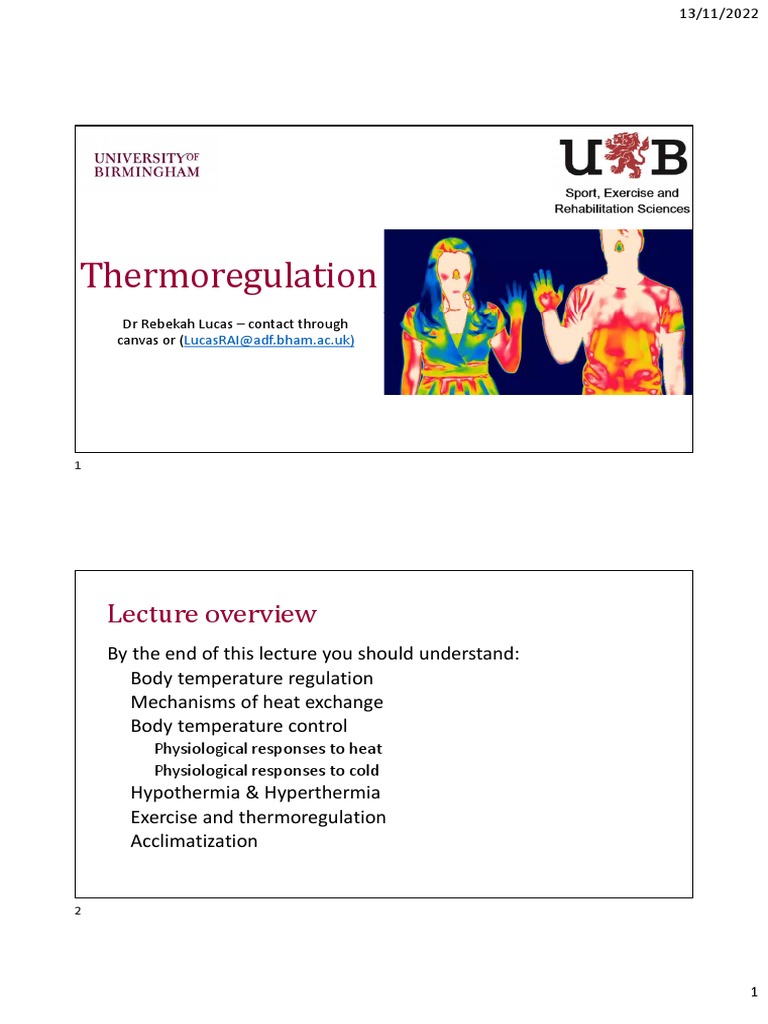 Thermoregulation Lecturer Notes Pdf Thermoregulation Hyperthermia