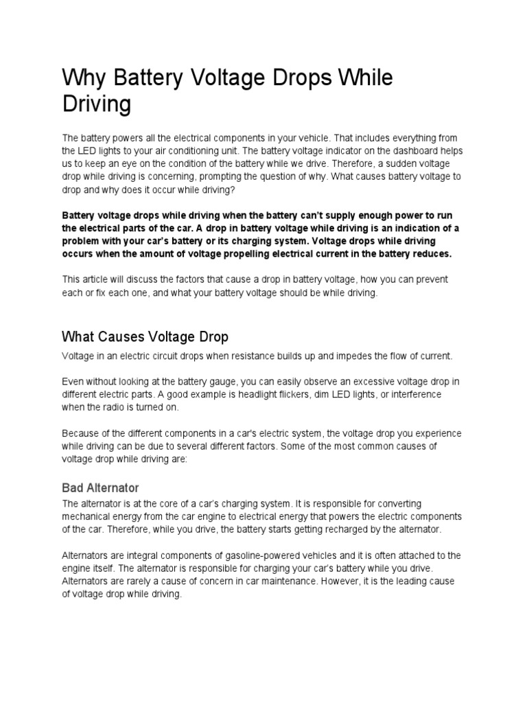 Why Battery Voltage Drops While Driving - Edited | PDF | Voltage | Car Why Battery Voltage Drops While Driving - Edited | PDF | Voltage | Car
