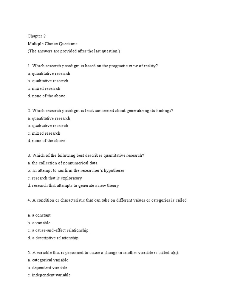 RM MCQ 2 | PDF | Experiment | Quantitative Research