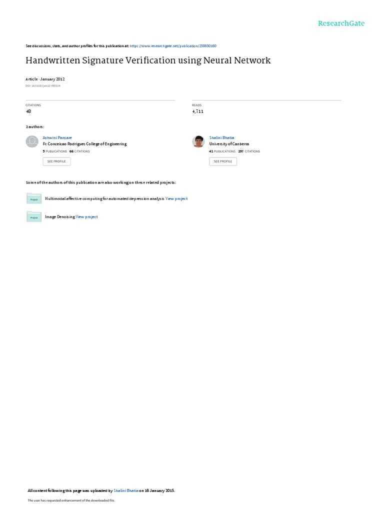 Handwritten Signature Verification Using Neural Ne | PDF | Artificial ...