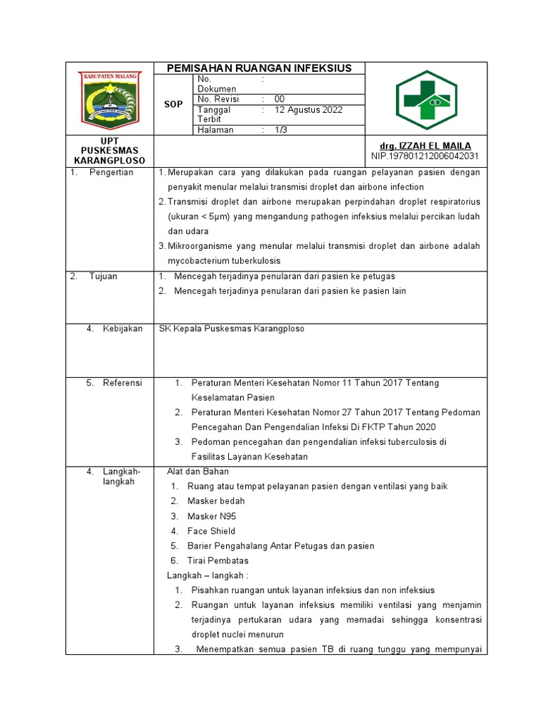 Pemisahan Ruangan Infeksius | PDF