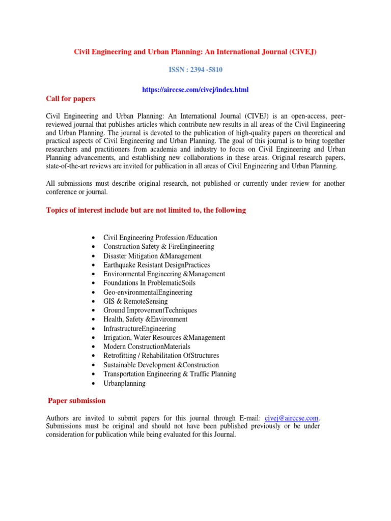 Civil Engineering Journal CFP | PDF | Academic Journal | Civil Engineering