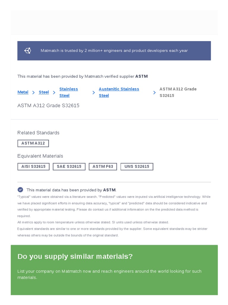 Minfm66645 Astm A312 Grade s32615 | PDF | Stainless Steel | Steel