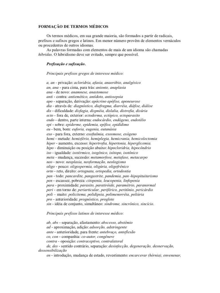 Formação de Termos Médicos | PDF | Medicina Clínica | Doenças e distúrbios