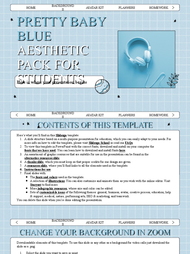 Pretty Baby Blue Aesthetic Pack For Students by Slidesgo | PDF
