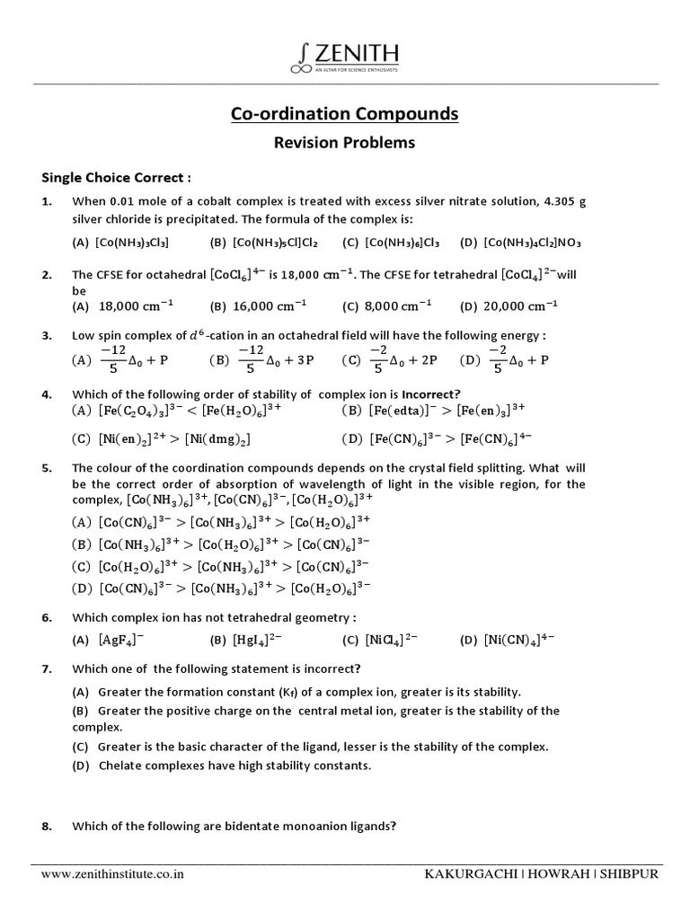 Coordination Compounds 1-2 | PDF | Coordination Complex | Ligand