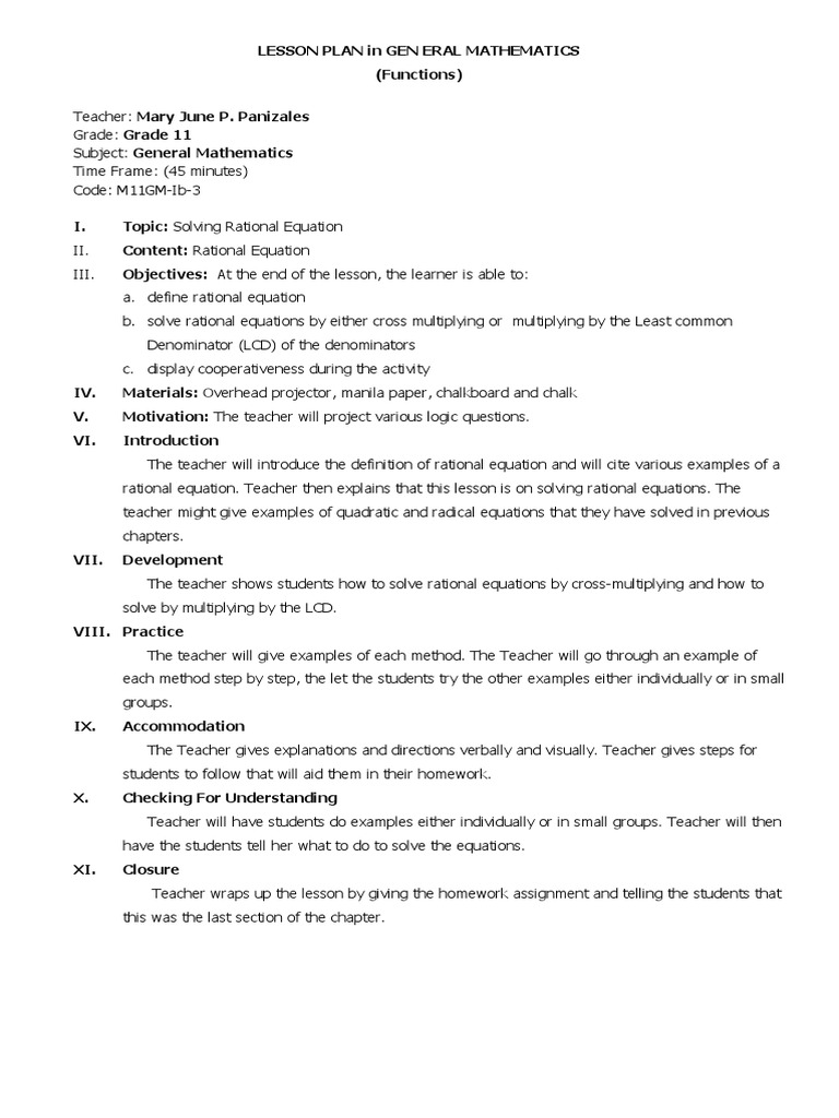 Lesson Plan in Gen - Math | PDF | Asymptote | Function (Mathematics)