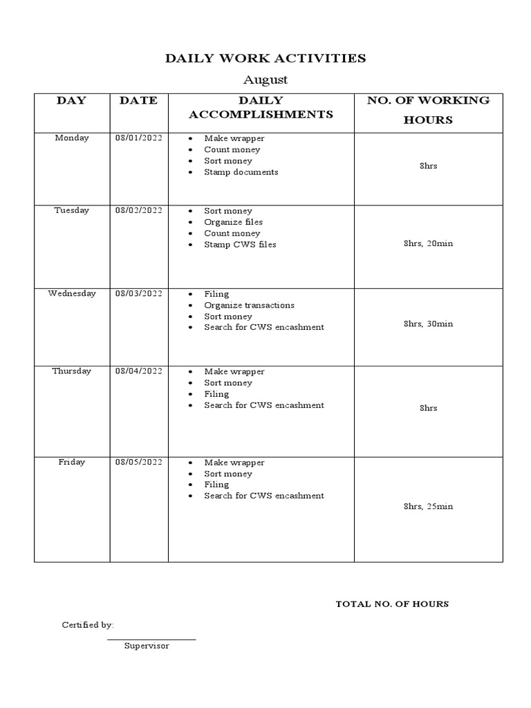 Daily Work Activities | PDF
