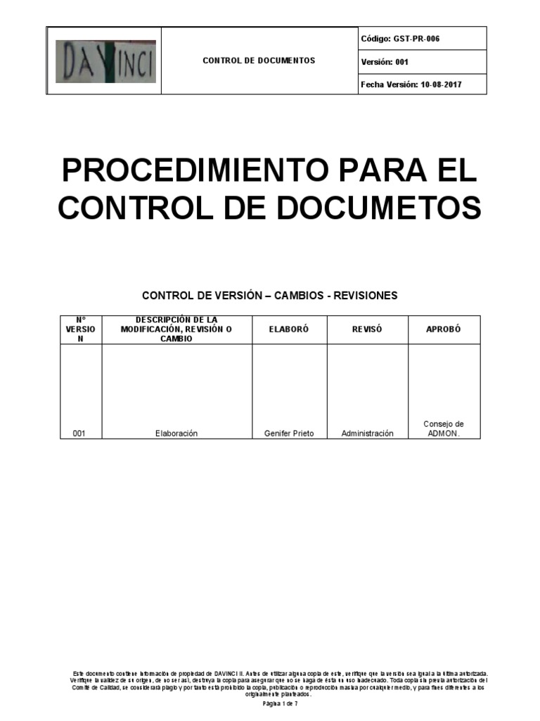 Gst-pr-006 Control de Documento VR 001 | PDF | Información | Documento