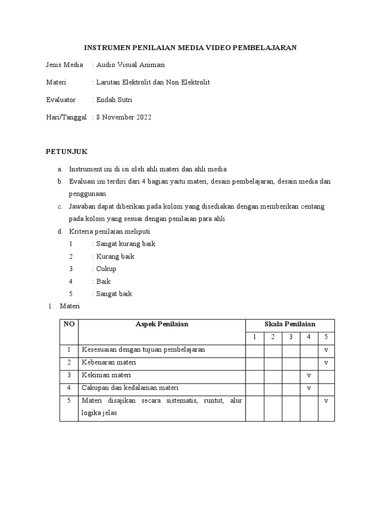 Evaluasi Komprehensif Media Video Pembelajaran tentang Larutan Elektrolit dan Non Elektrolit | PDF