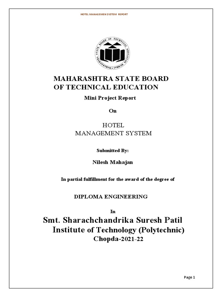 Mini Project Report Java Hotel Manegment System Done Clear Pdf Software Specification 2155