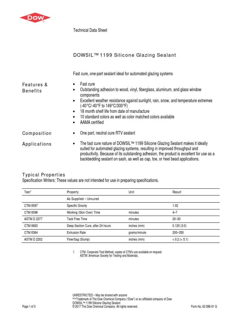 62 586 Dowsil 1199 Silicone Glazing | PDF | Silicone | Dow Chemical Company