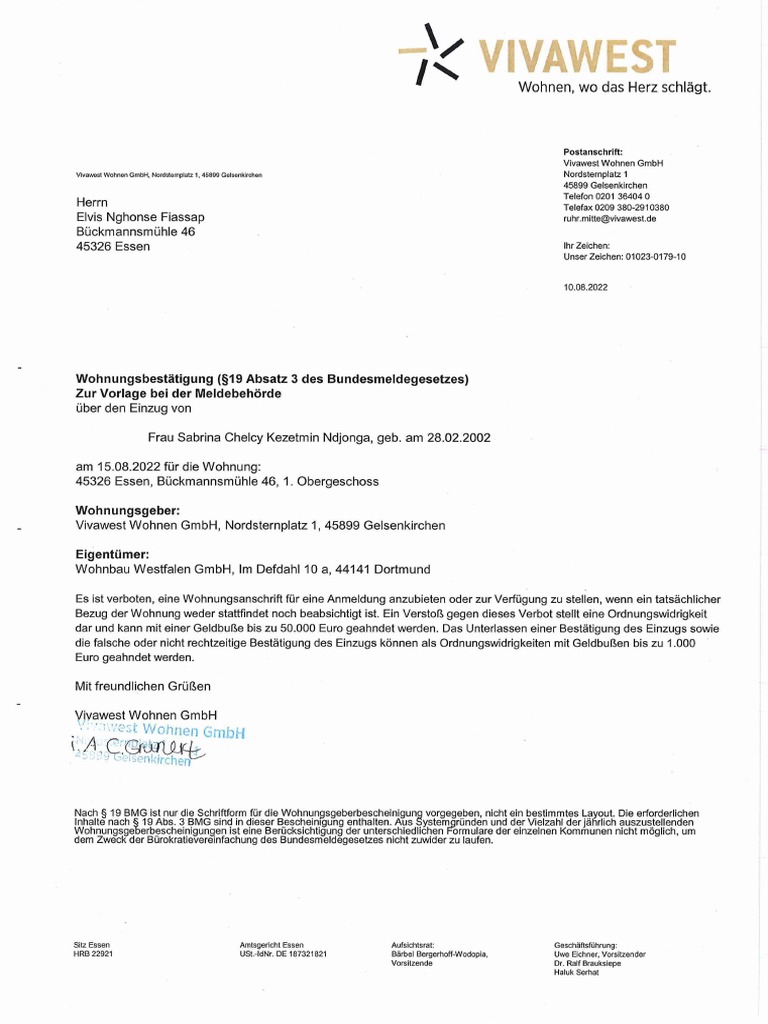 Wohnungsbestätigung | PDF