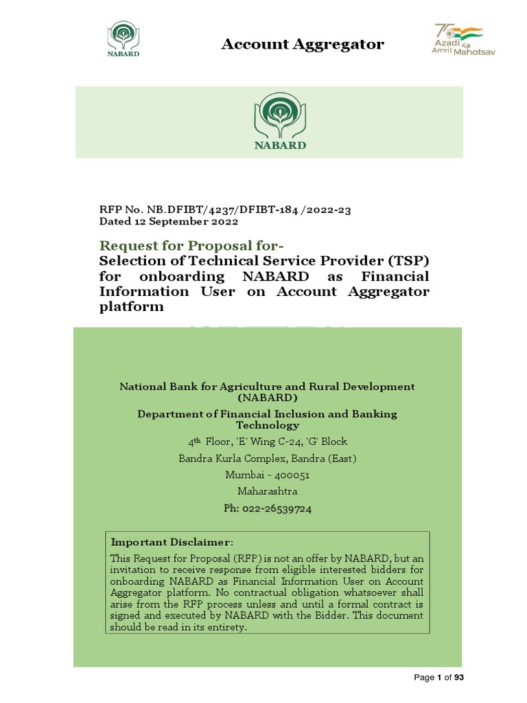 NABARD Tender AA | PDF | Request For Proposal | Business