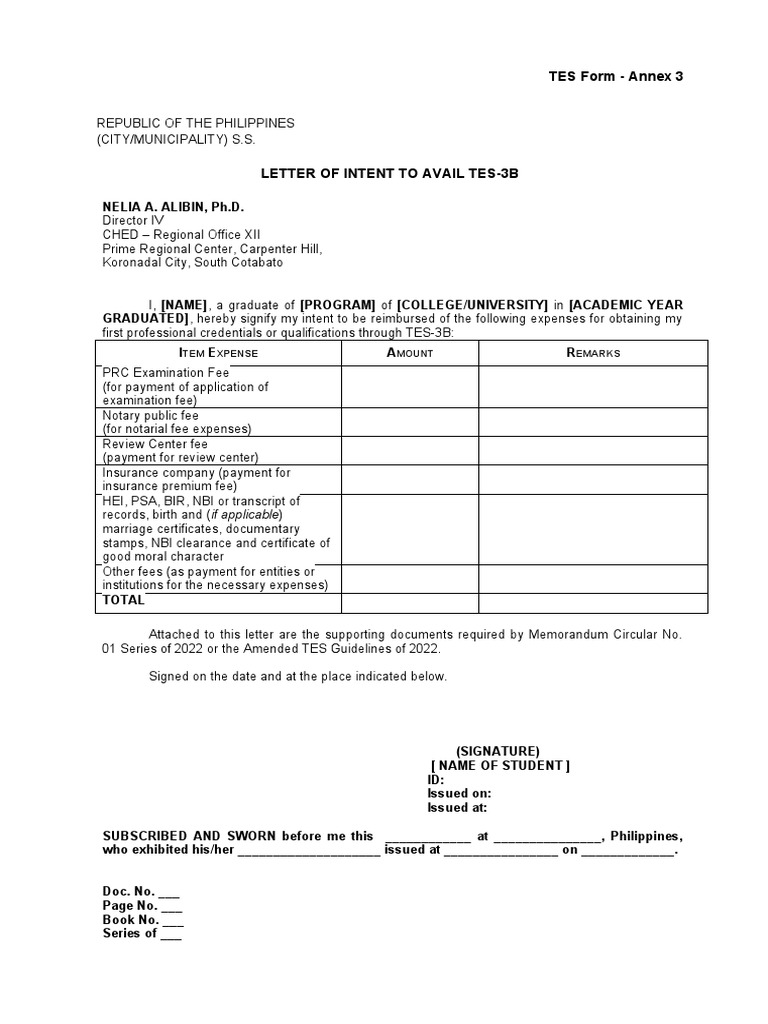 TES-3B Reimbursement Intent Form | PDF | Career & Growth | Business
