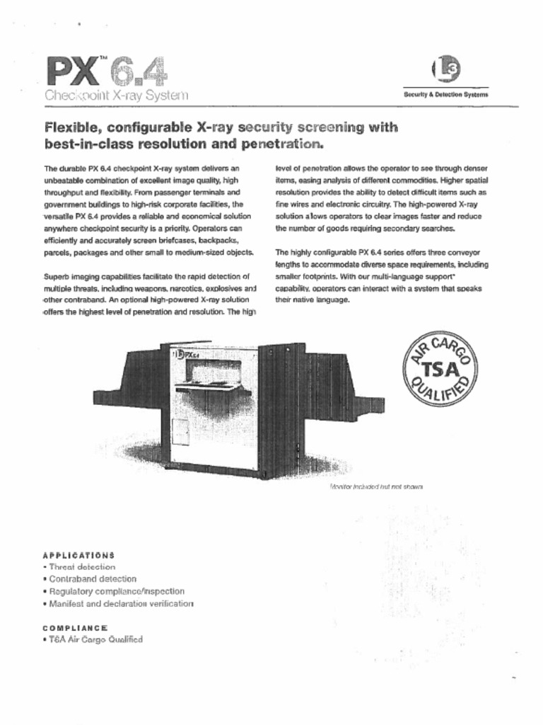 L3 Security Detection X Ray System Model Px 6 4 Product Overview Pdf