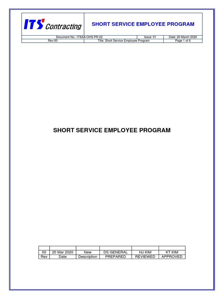 Short Service Employee Program | PDF | Mentorship | Employment