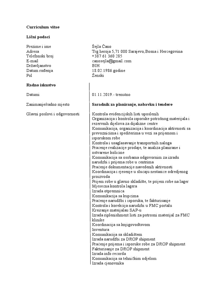 CV Sejla Cano | PDF
