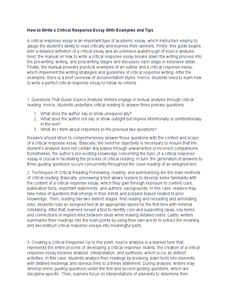 How To Write A Critical Response Essay With Examples and Tips | PDF ...