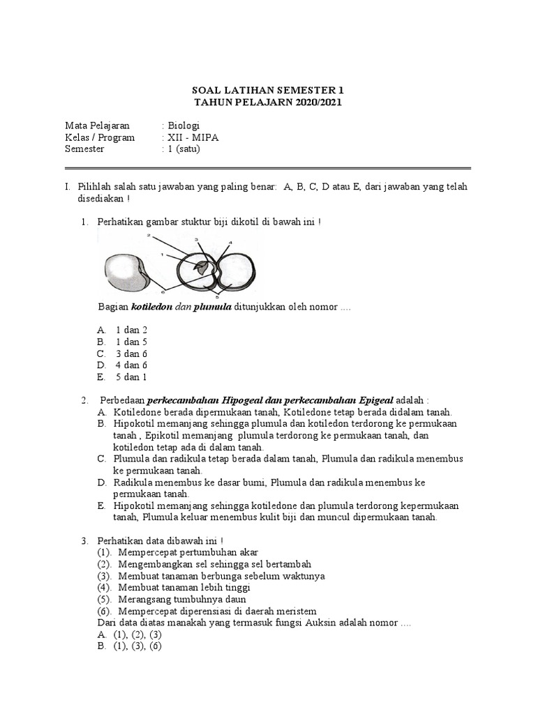 Latihan Soal Biologi SMT 1 THN Pel 2021-2022 | PDF