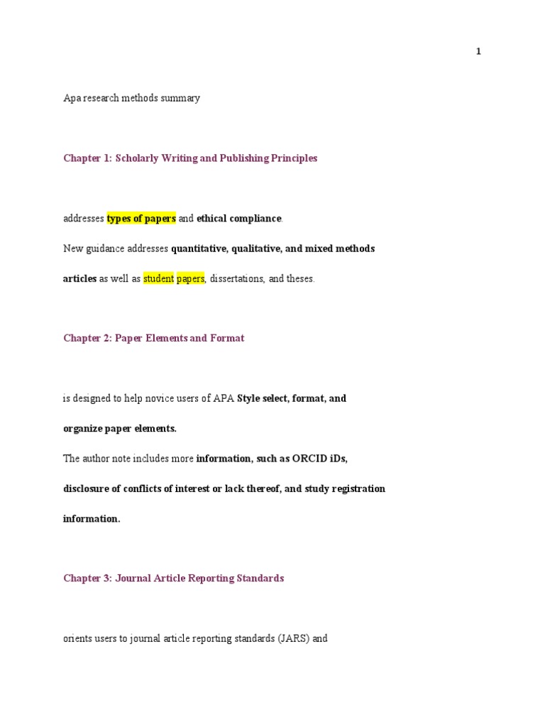 Apa Research Methods Summary | PDF | Apa Style | Digital Object Identifier