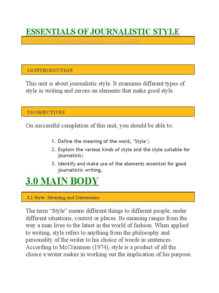 ESSENTIALS OF JOURNALISTIC STYLE | PDF