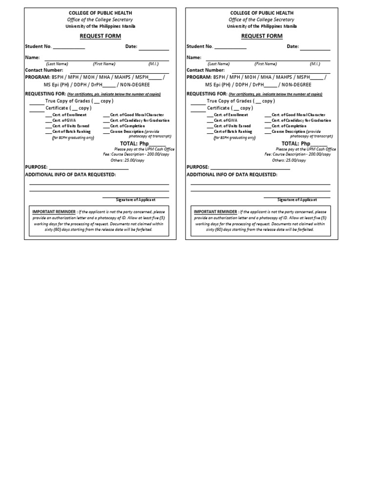 Request for Certified True Copy of Grades | PDF