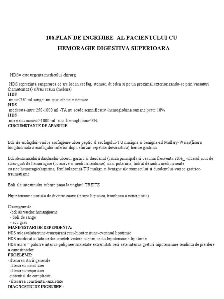 108.plan de Ingrijire Al Pacientului Cu Hemoragie Digestiva Superioara ...