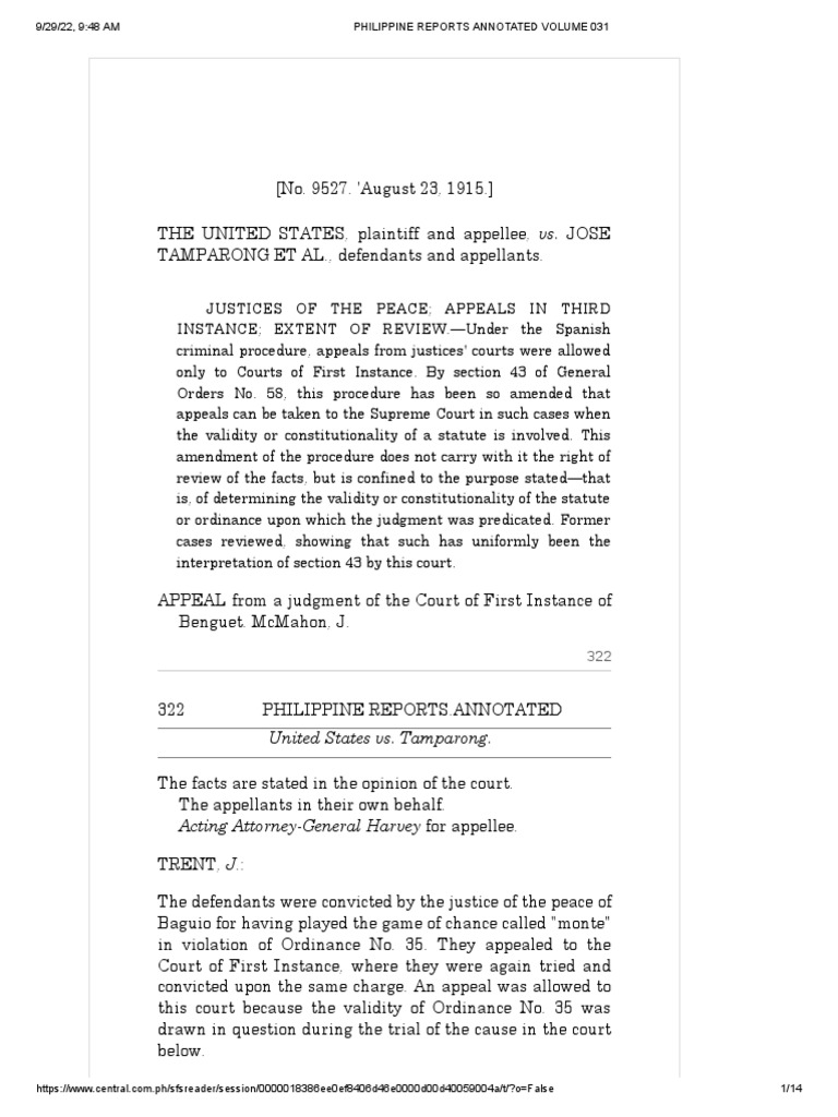 United States vs. Tamparong., 31 Phil. 321. | PDF