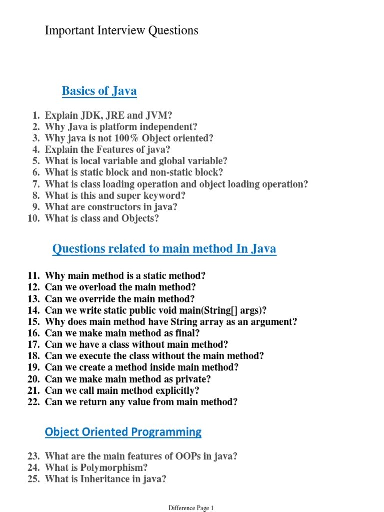 Java Important Interview Questions Pdf Method Computer Programming Thread Computing
