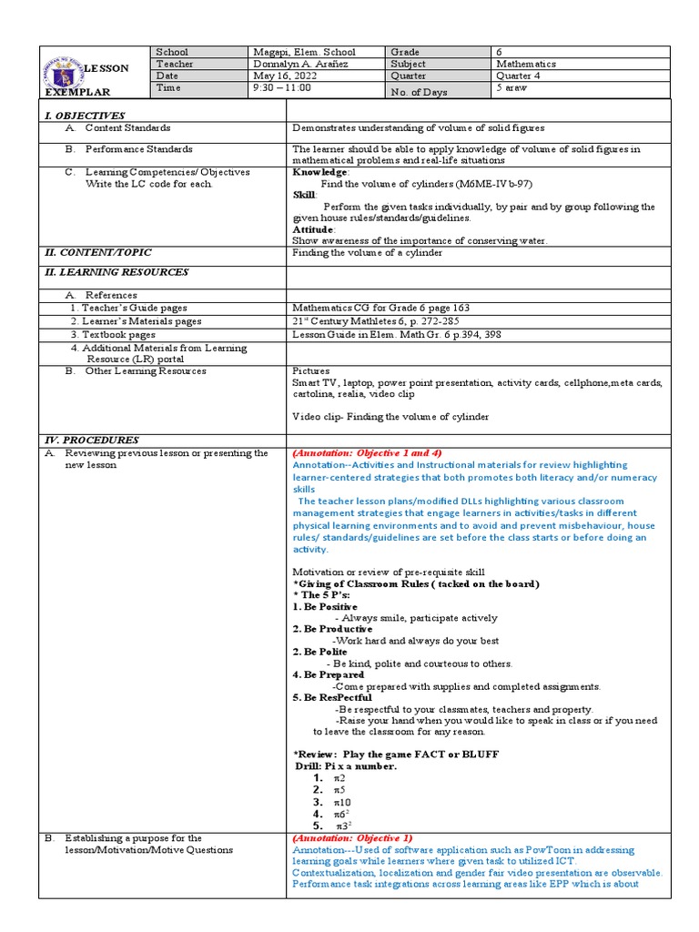 Lesson Exemplar - Mathematics | PDF | Learning | Cognitive Science