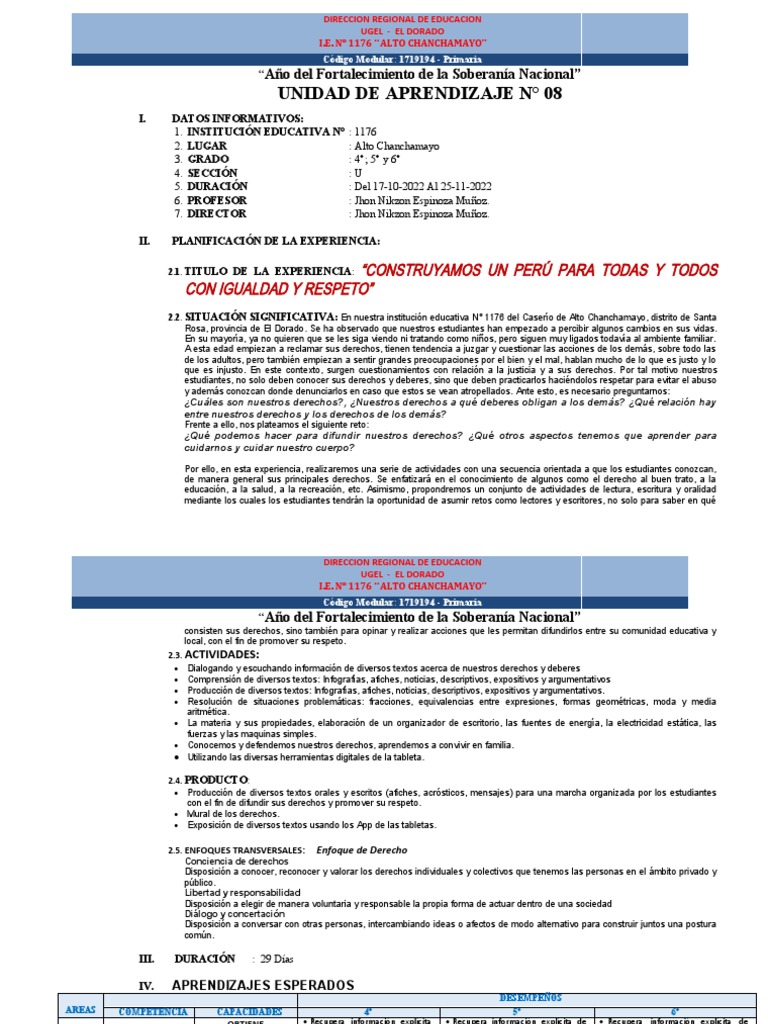 Experiencia de Aprendizaje #08 - 2022 | PDF | División (Matemáticas) | Ecuaciones