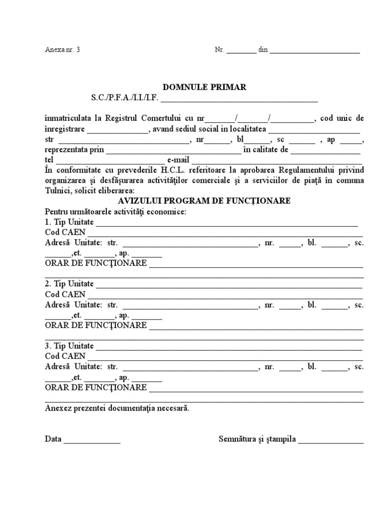 Anexa Nr. 3 Cerere Aviz Functionare | PDF