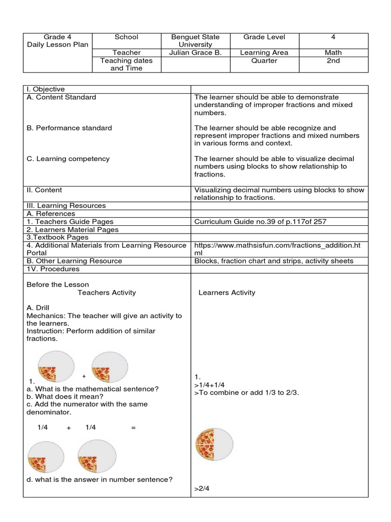 Inquiry-Based Fraction Lesson Plan | PDF | Numbers | Decimal