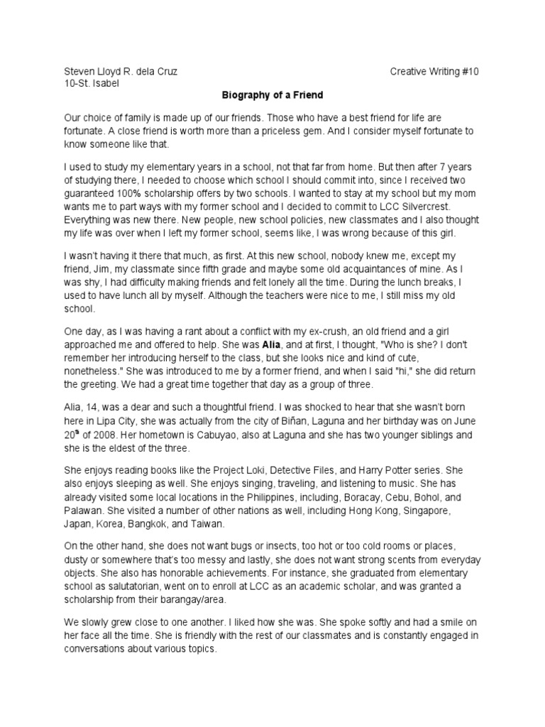 Biography of A Friend | PDF