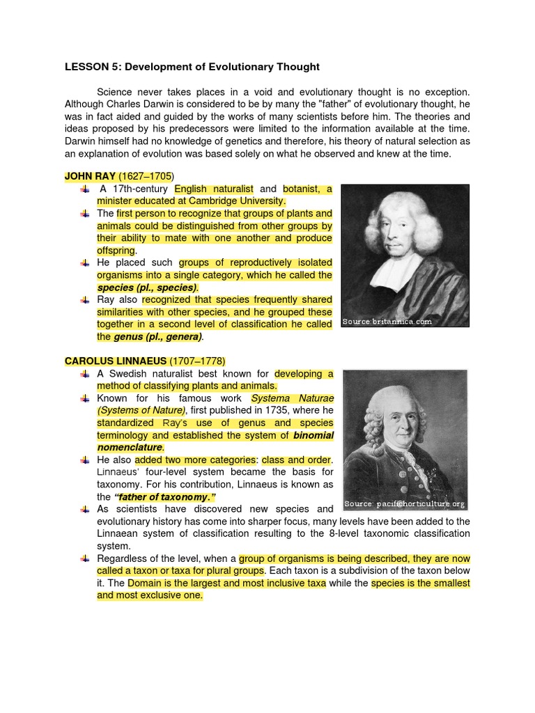 L5 Development of Evolutionary Thought Lesson Handout | Download Free ...