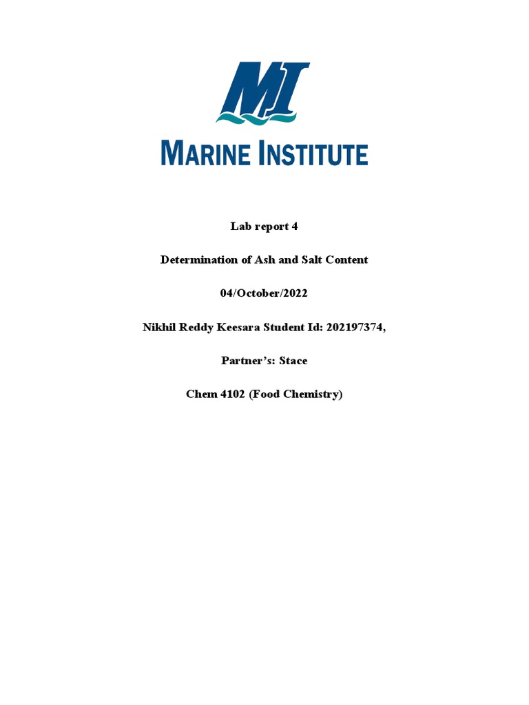 Lab Report 4 Ash and Salts | PDF | Foods | Sodium Chloride