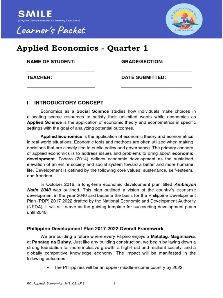 Applied-Economics SHS Q1 LP-2 | PDF | Cost Of Living | Gini Coefficient
