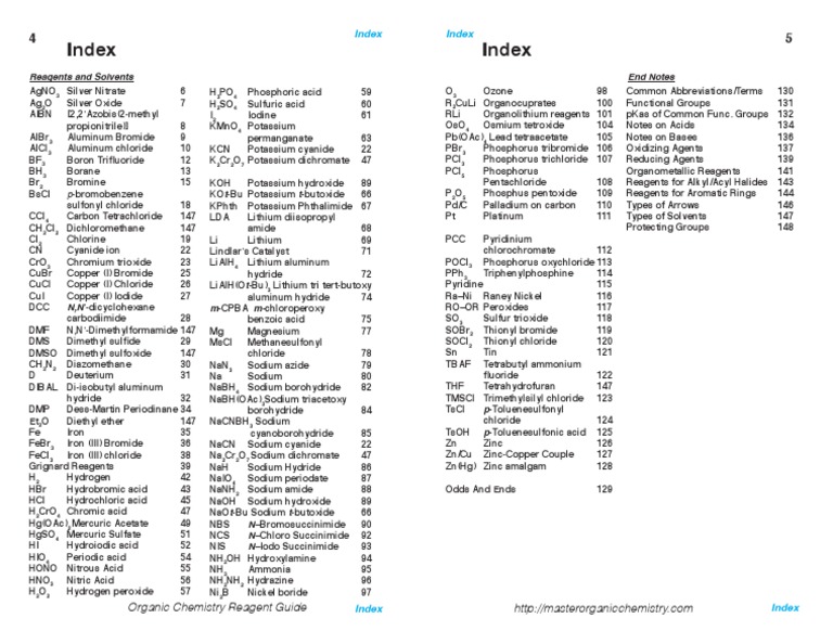 Organic Chemistry Reagent Index | PDF