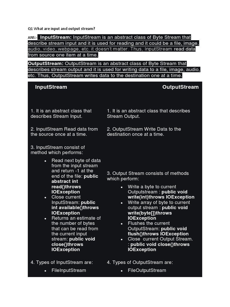 Q1 What Are Input and Output Stream | PDF | Computer File | Class ...